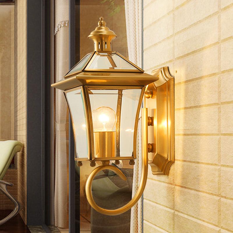 N-Lighten treaditional golden glass outdoor porch LED gate wall light ...